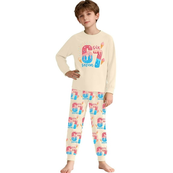 Adeawade Girl Clothes Round Neck Long Sleeve Doodle Print Pajama Two ...
