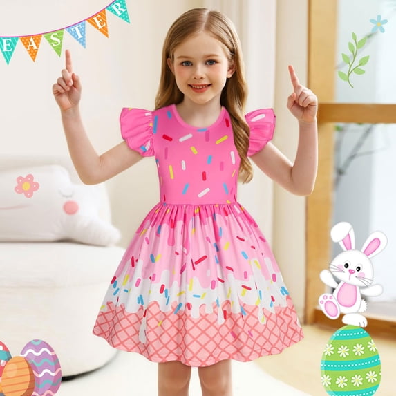 Adeawade Girl Easter Dresses Flutter Sleeve Flowy Dresses Crewneck ...