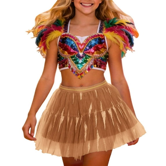 Adeawade Girl Spring Dress 8-9 Years Elastic Waist Sequin Tutu Mid ...