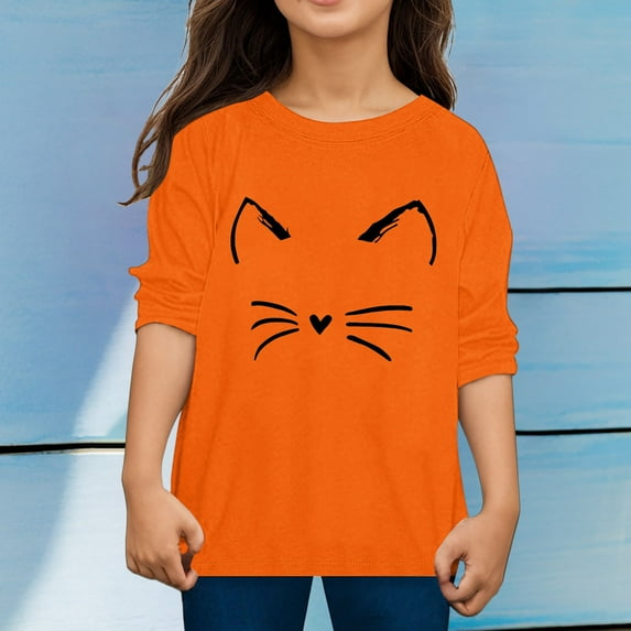 Adeawade Girl Tops Long Sleeve Blouse Autumn Cartoon Cat Prints T Shirt ...