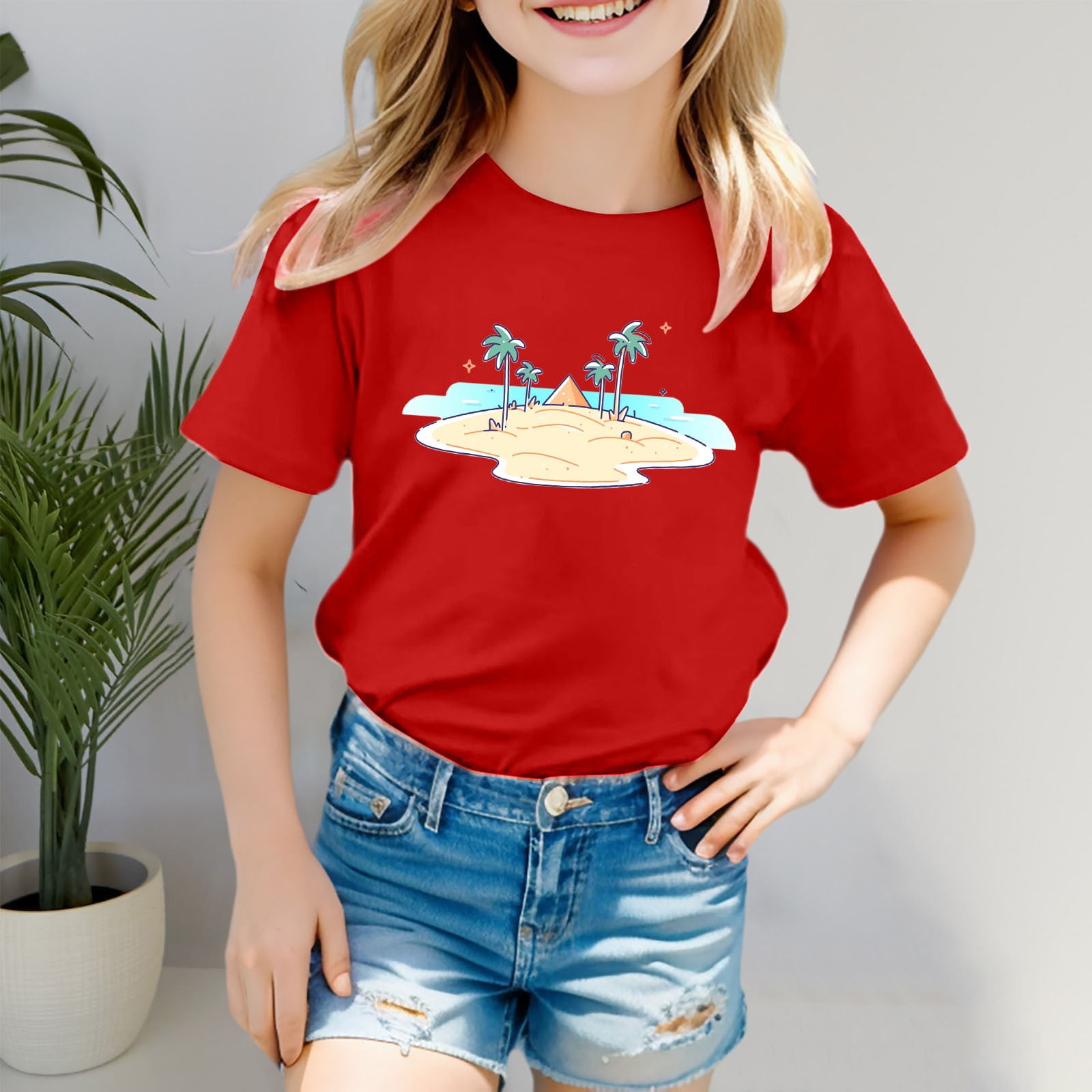 Adeawade Girl Tops Short Sleeve Tee Boys Girls' Island Print Kids ...