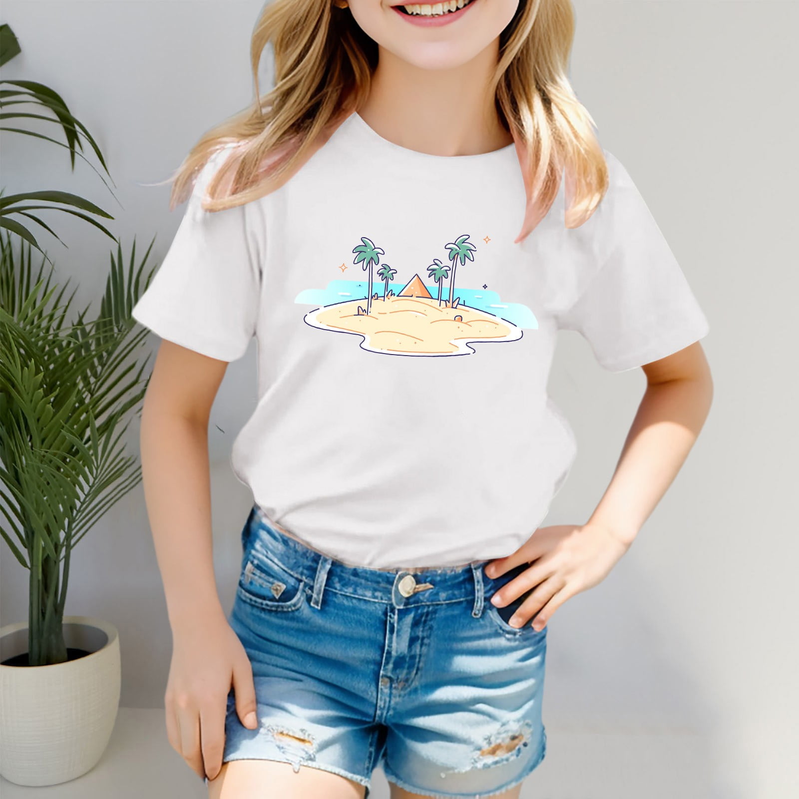 Adeawade Girl Tops Short Sleeve Tee Boys Girls' Island Print Kids ...