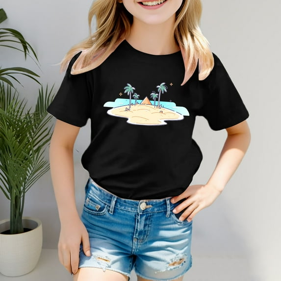 Adeawade Girl Tops Short Sleeve Tee Boys Girls' Island Print Kids ...