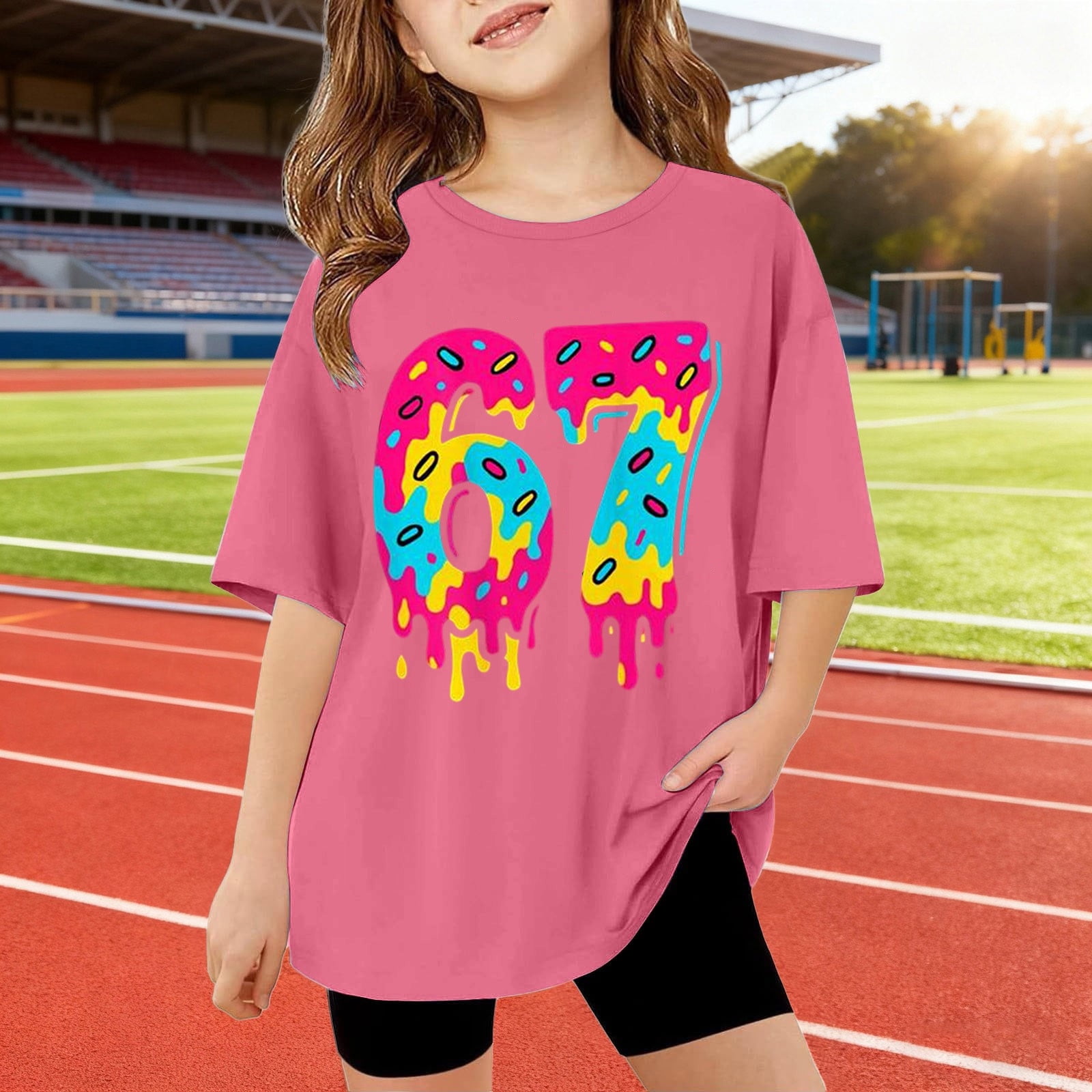 Adeawade Girl Tops Summer Short Sleeve Tee Cartoon Number Print Top For ...