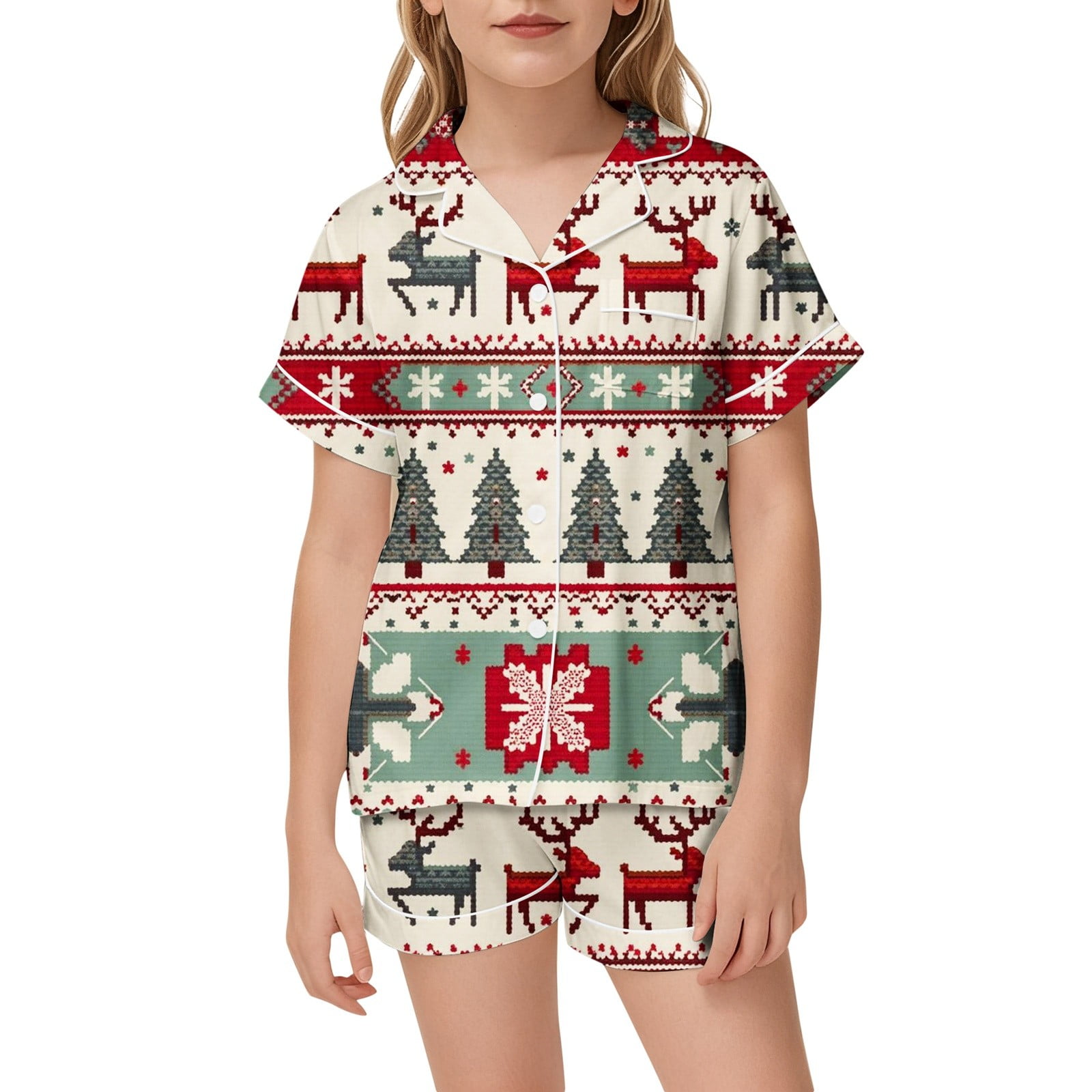 Adeawade Girls Christmas Pajams Short Sleeved Xmas Shirt And Shorts ...