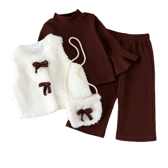 Adeawade Girls Clothes Round Neck Bow Three Piece Set Baby Long Sleeve ...