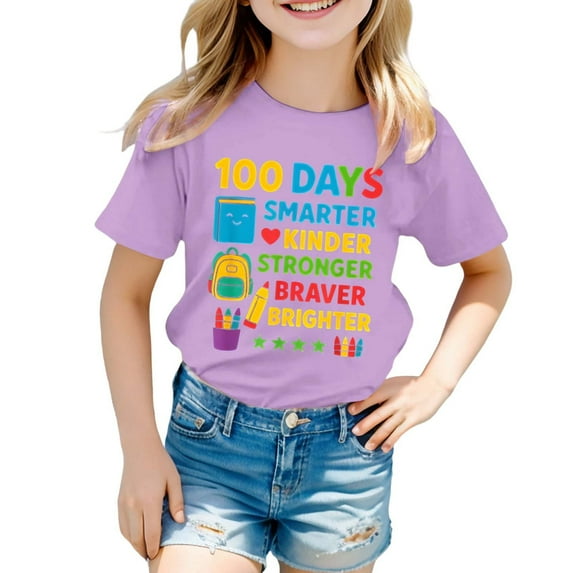 Adeawade Girls Clothes Short Sleeve Blouse Cartoon Prints Crewneck T ...