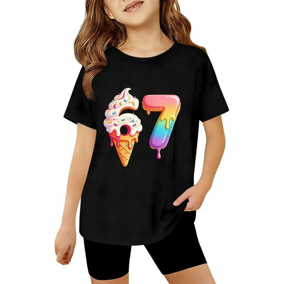 Adeawade Girls Clothes Short Sleeve Blouse Crewneck Cartoon Prints T ...