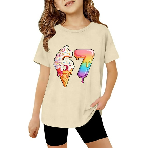 Adeawade Girls Clothes Short Sleeve Blouse Crewneck Cartoon Prints T ...