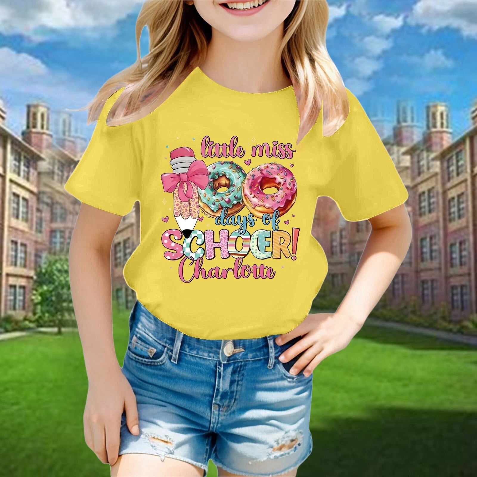 Adeawade Girls Short Sleeve T Shirt Crewneck Tops Cartoon Prints Tee ...