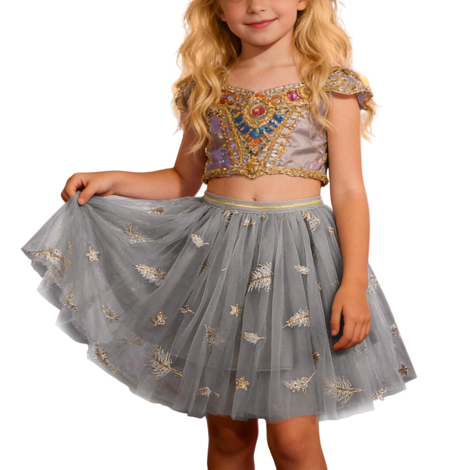 Adeawade Girls Spring Dresses 5-6 Years Elastic Waist Solid Color Dance ...