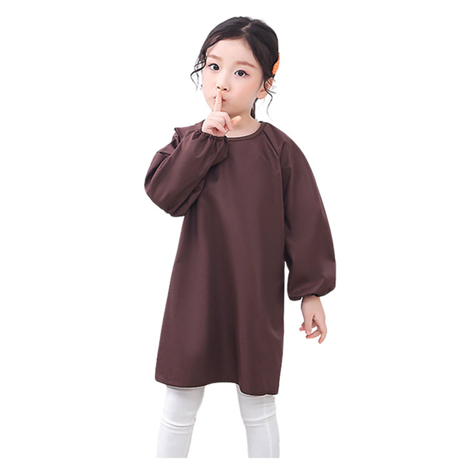 Adeawade Girls Tops 4-8 Years Kid Art Smock Long Sleeve Solid Color ...