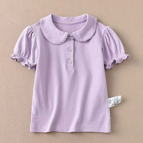 Adeawade Girls Tops Short Sleeve Solid Color Tee Shirt Kids Summer ...