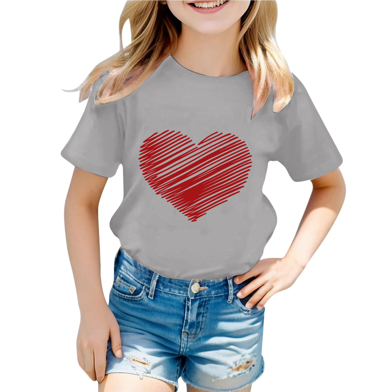 Adeawade Girls Valentine'S Day Clothes Short Sleeve Blouse Cartoon ...