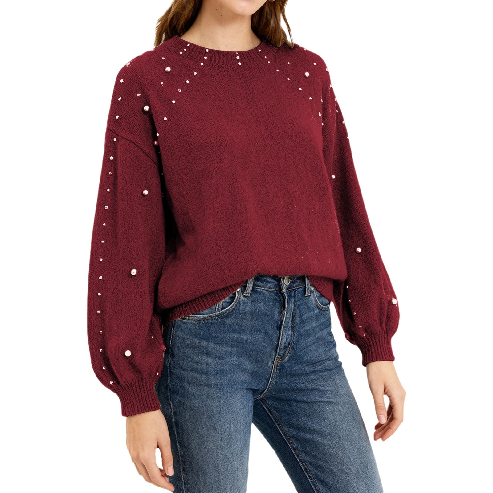 Adeawade Ladies Sweaters Long Sleeve Pullover Sweater With Beaded ...