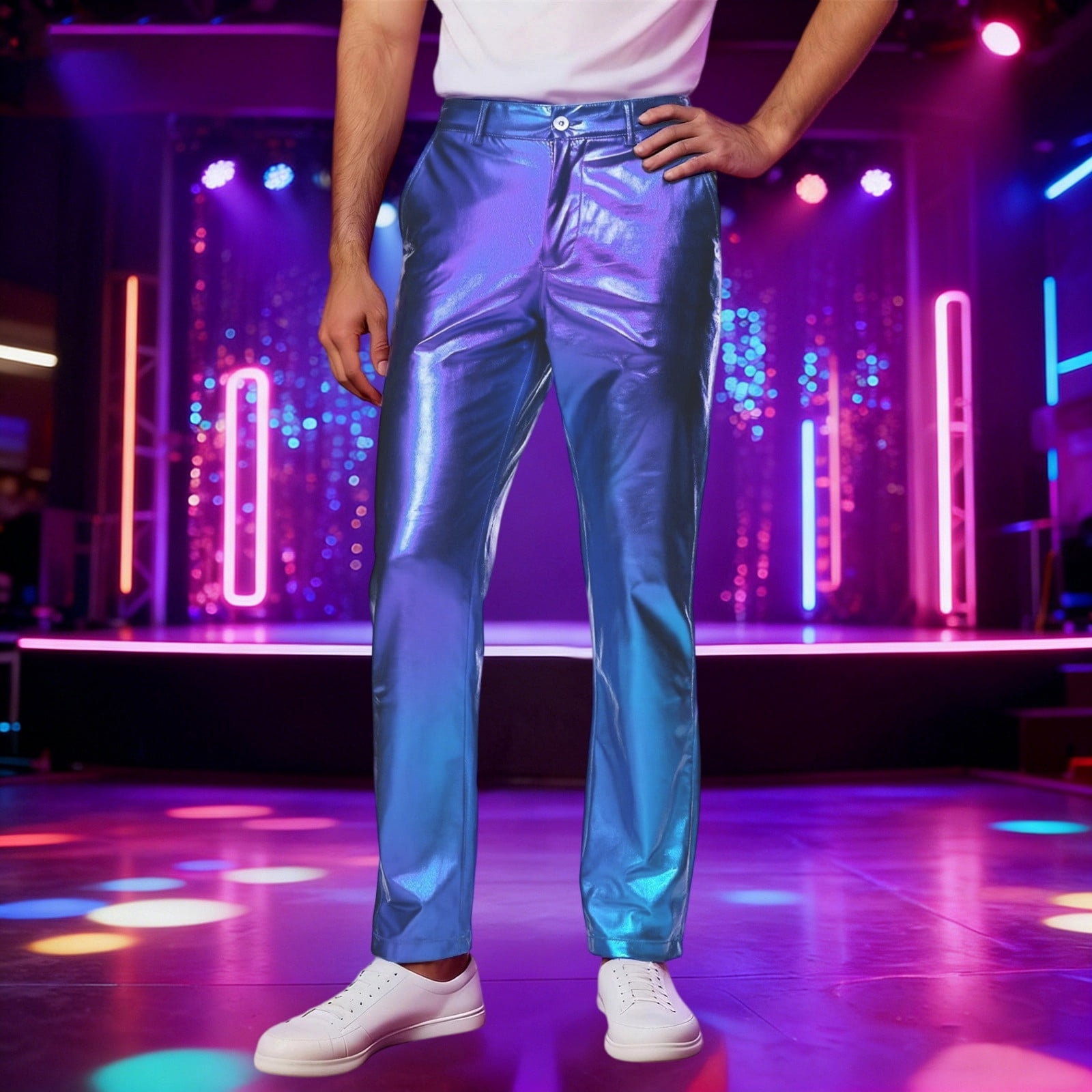 Adeawade Men Casual Pant Wide Leg Metallic Disco Pants Shiny Trousers ...
