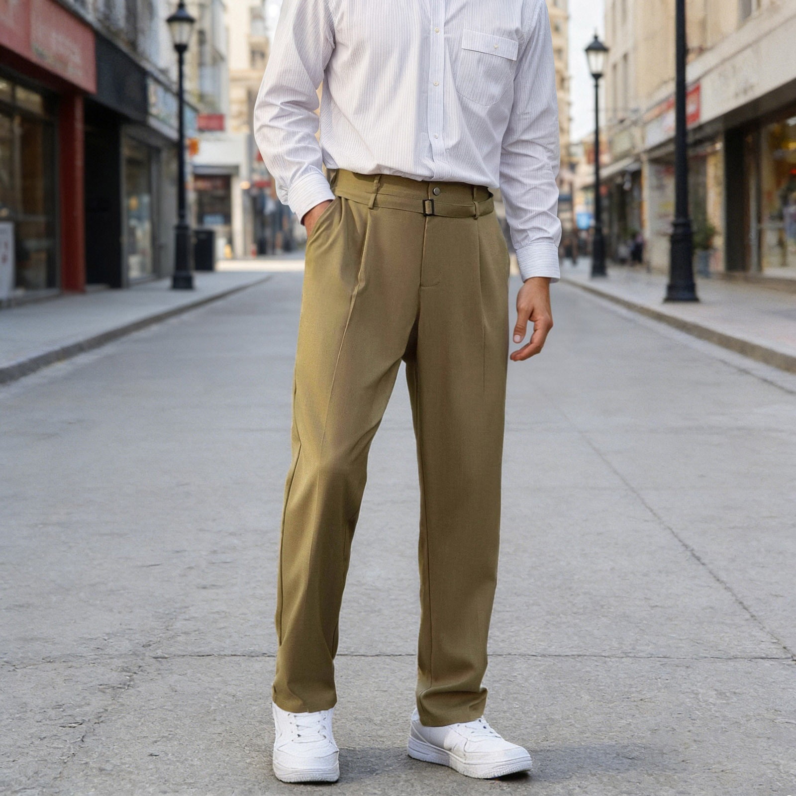 Adeawade Men Pant Wide Leg Dress Trousers Flat Front Business Pants ...