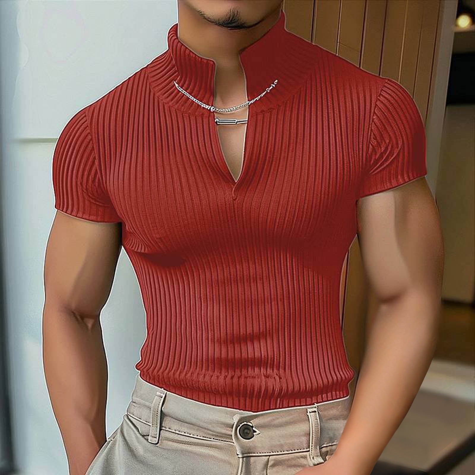 Adeawade Men T Shirt Short Sleeve Slim Fit Deep V Neck T Shirt With ...