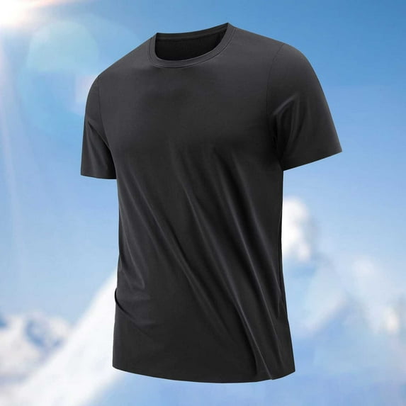 Adeawade Men T Shirt Short Sleeve Summer Solid Color Ice Silk T Shirt ...