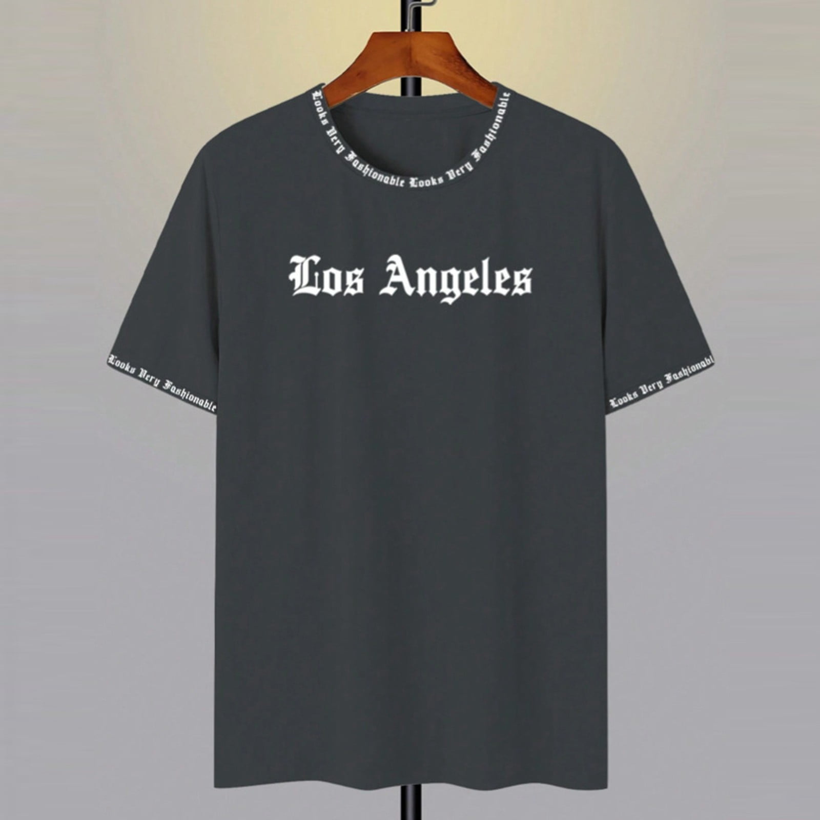 Adeawade Men T Shirt Short Sleeve Tee Alphabet Print Crew Neck Regular ...