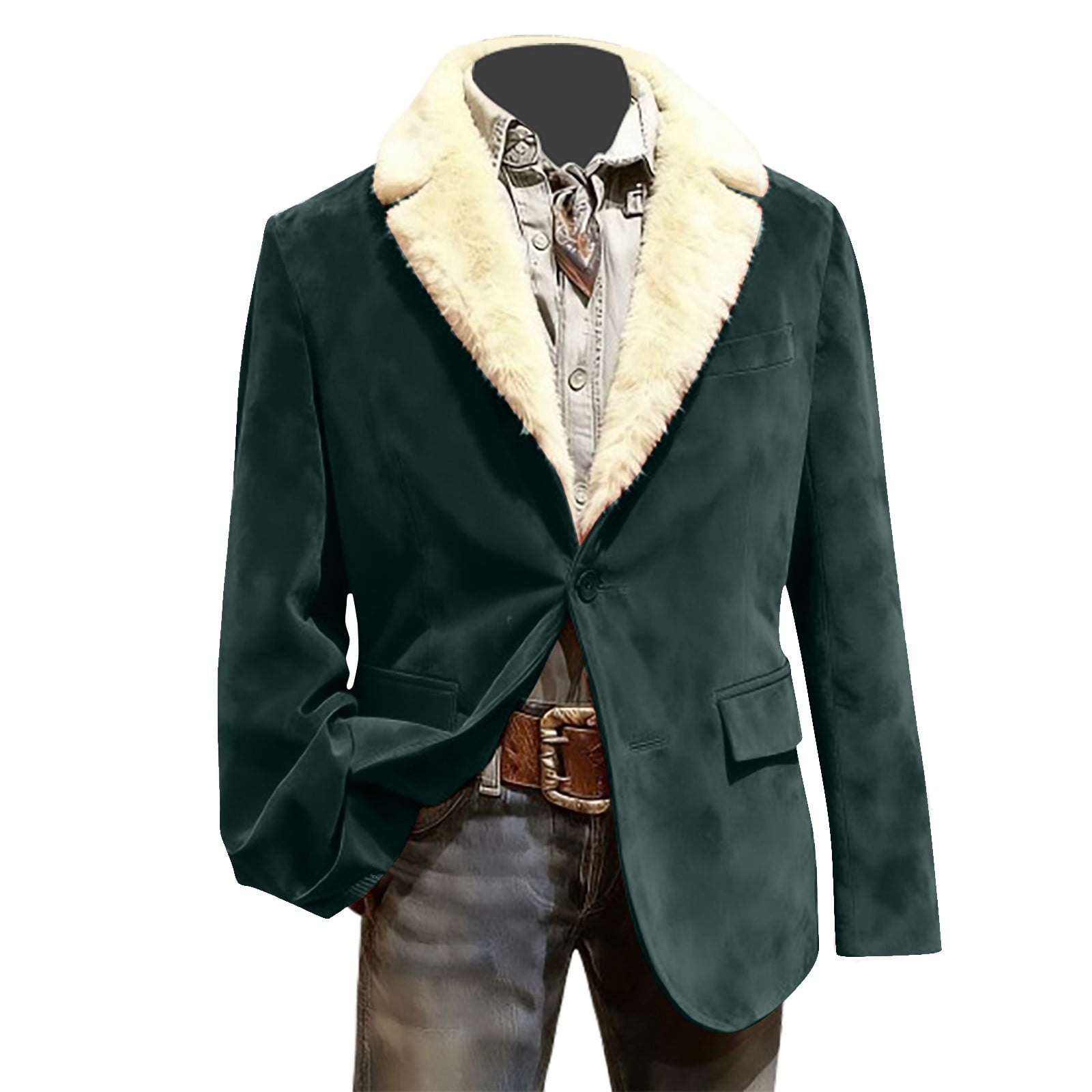 Adeawade Mens Christmas Jacket Velvet Coats Winter Warm Fuzzy V Neck ...