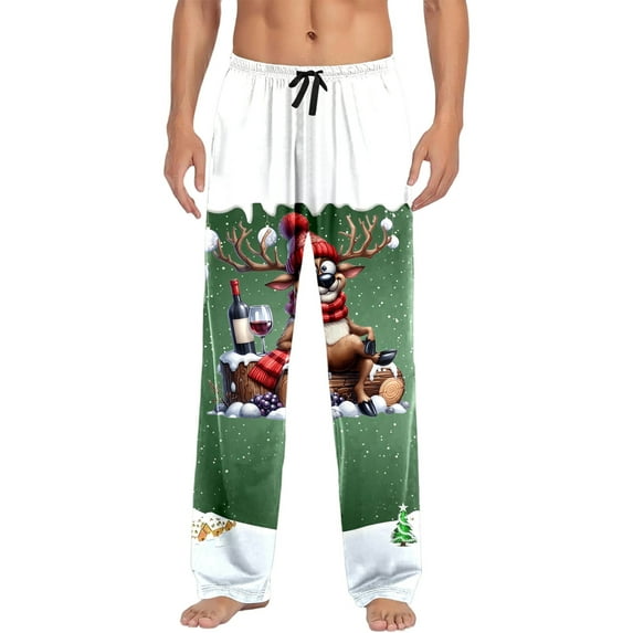 Adeawade Mens Christmas Pants Wide Leg Sleepwear Relaxation Bottoms For ...