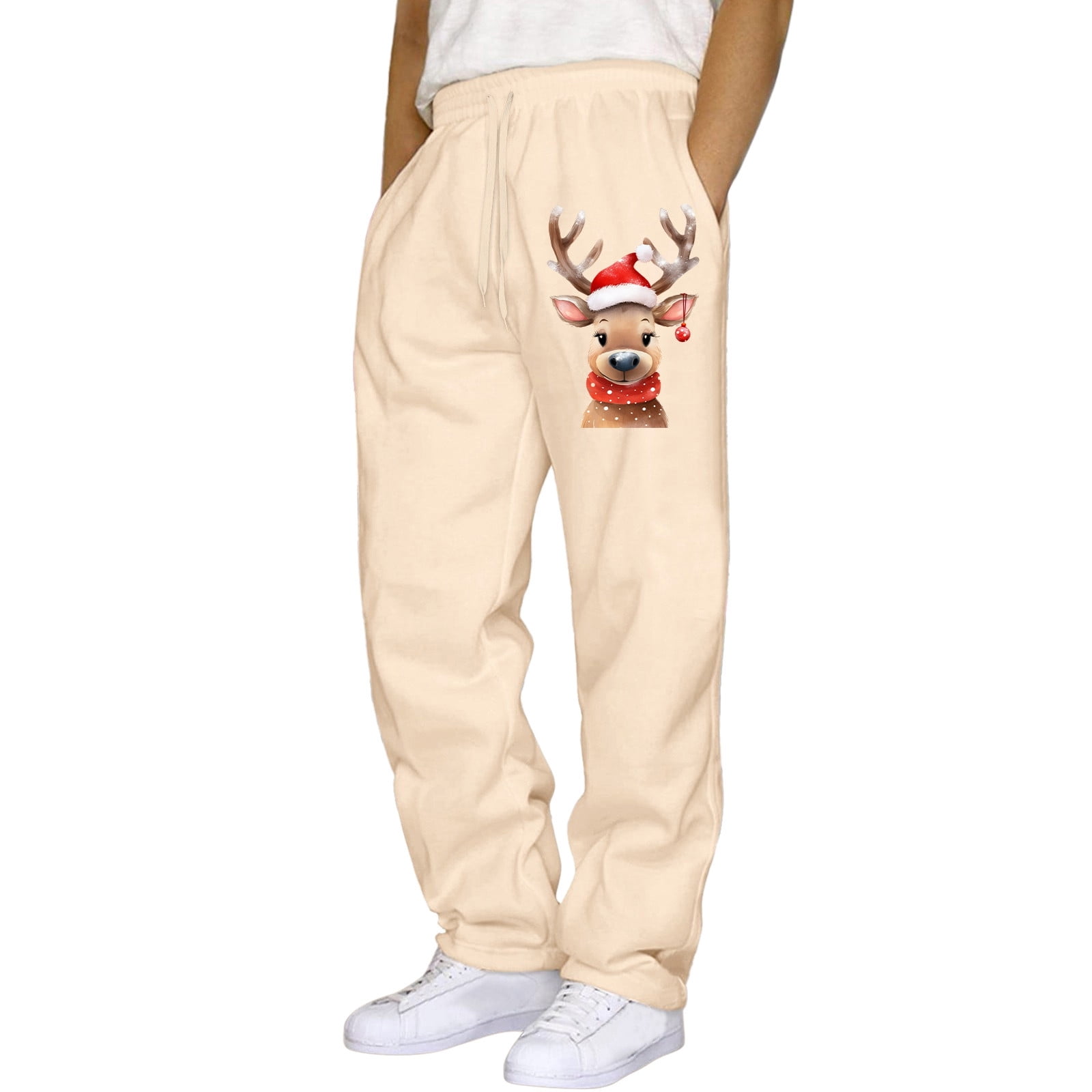 Adeawade Mens Christmas Pants Wide Leg Xmas Trousers Cartoon Prints ...