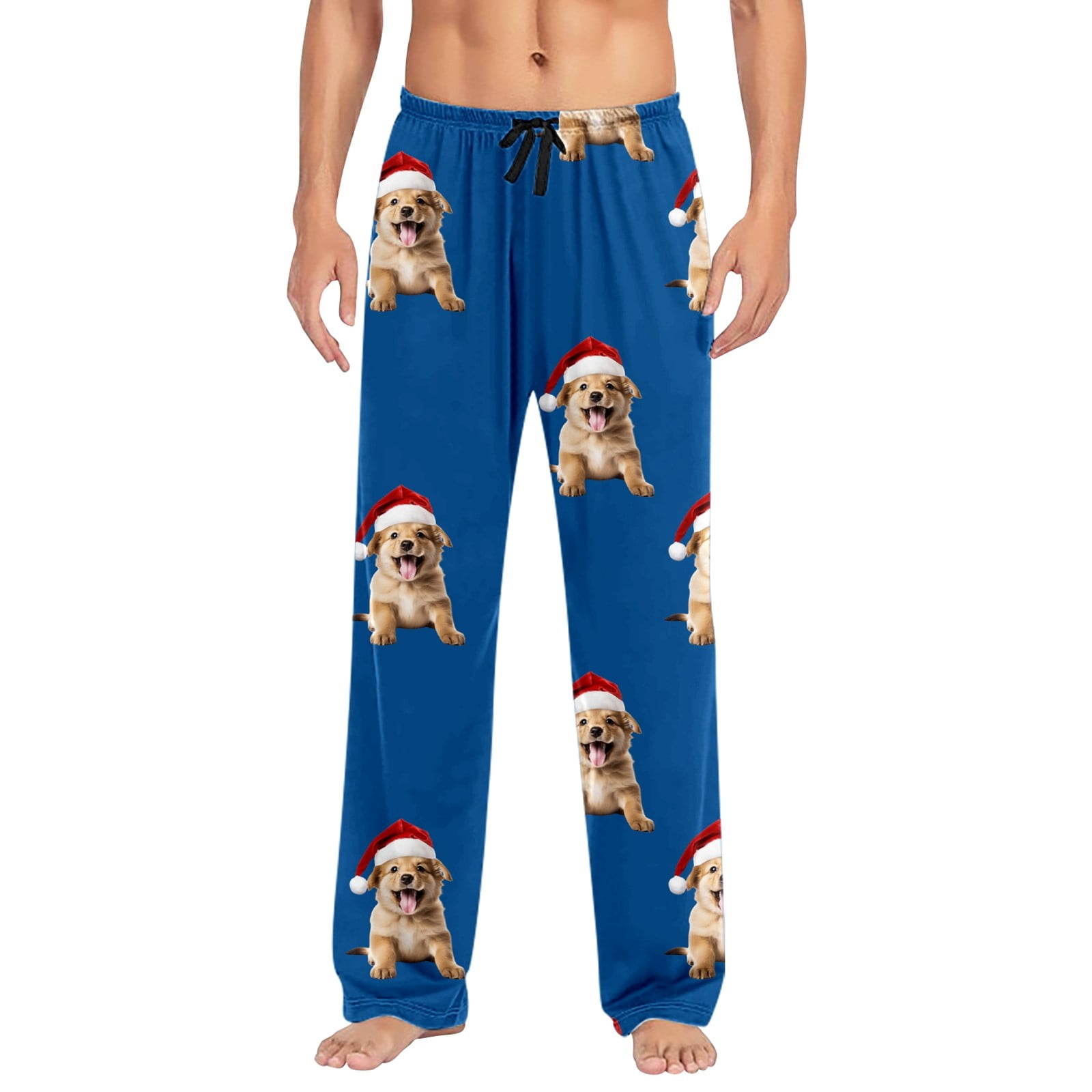Adeawade Mens Christmas Pants Wide Leg Xmas Trousers Cartoon Prints ...