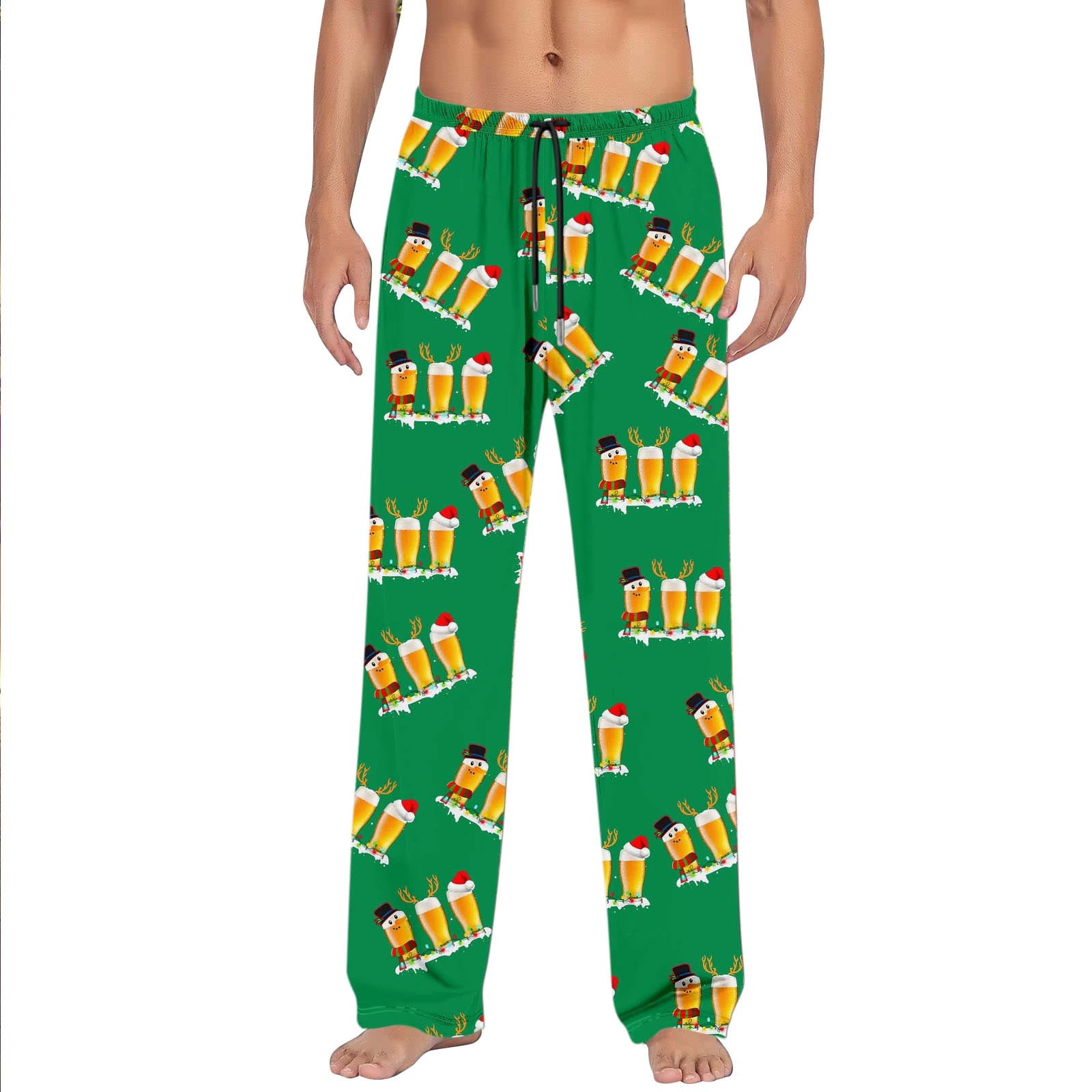 Adeawade Mens Christmas Pants Xmas Pajamas Wide Leg Sleepwear Pants New ...