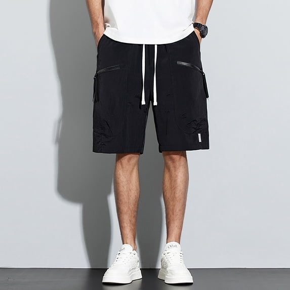 Adeawade Mens Mid Waist Pant Short Cargo Pant Solid Color Splice Pocket ...