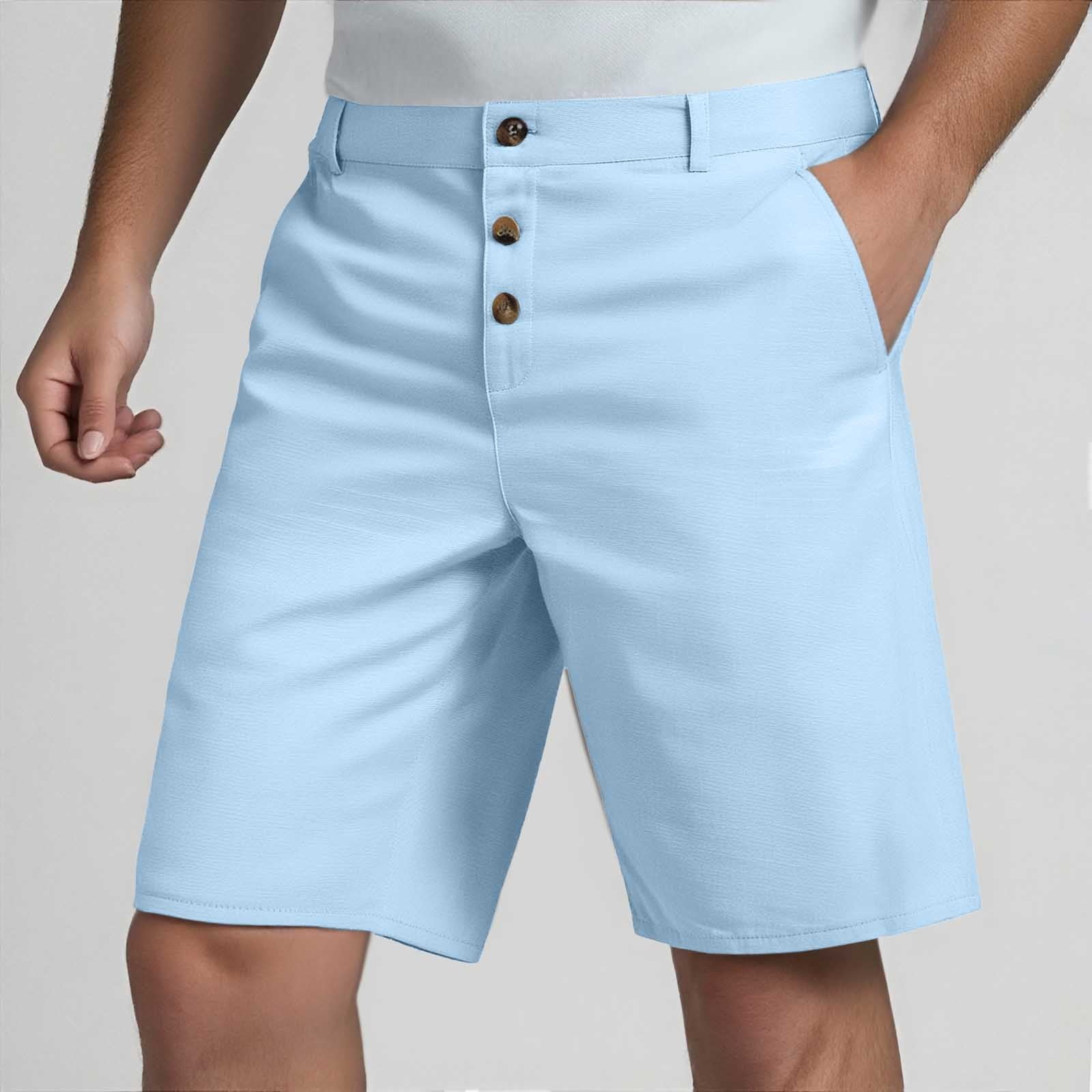 Adeawade Mens Summer Spring/Linen Button Up Shorts Elastic Waist Short ...