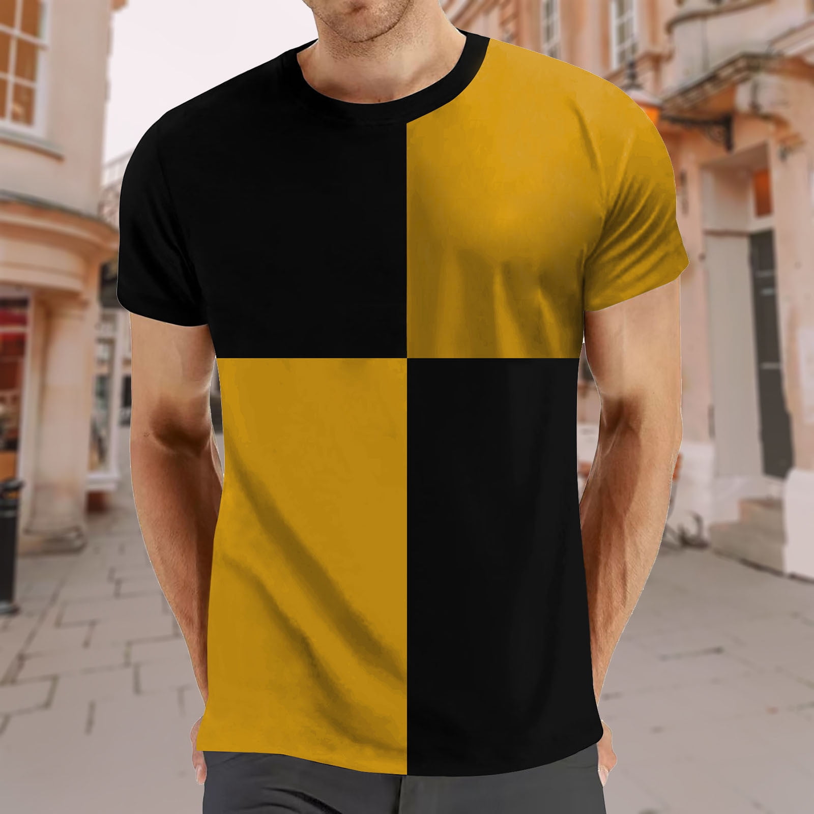 Adeawade Mens T Shirt Men Pure Color O Neck Splicing Short Sleeve Shirt ...