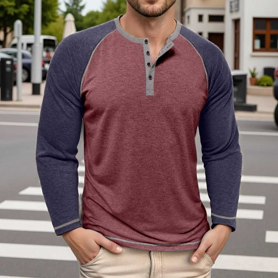 Adeawade Mens T Shirts Slim Fit Basic Tee Round Neck Button Detail Long ...