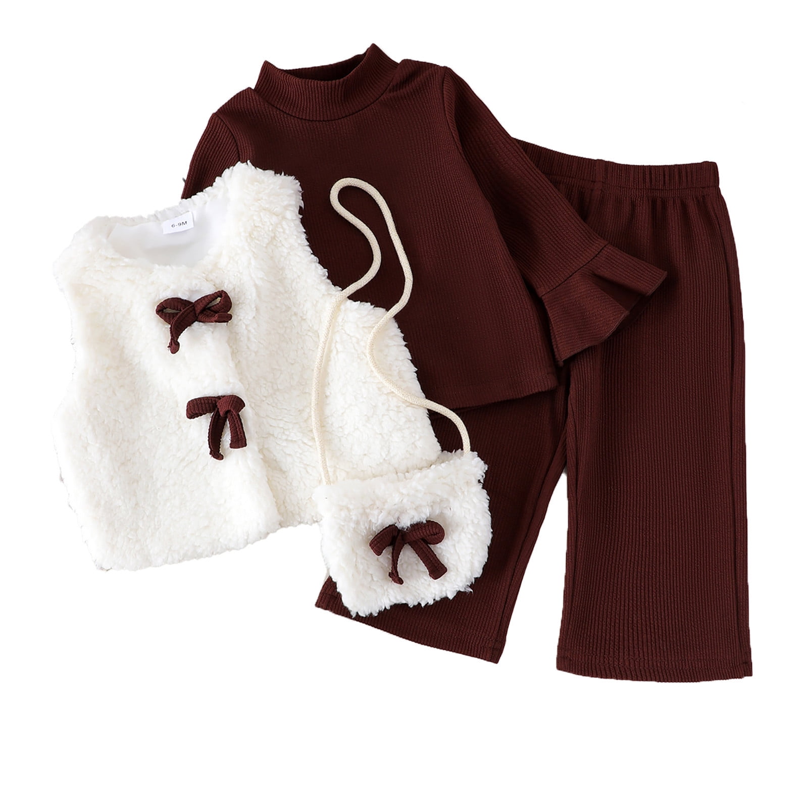 Adeawade Newborn Girl Clothes Round Neck Bow Three Piece Set Baby Long ...