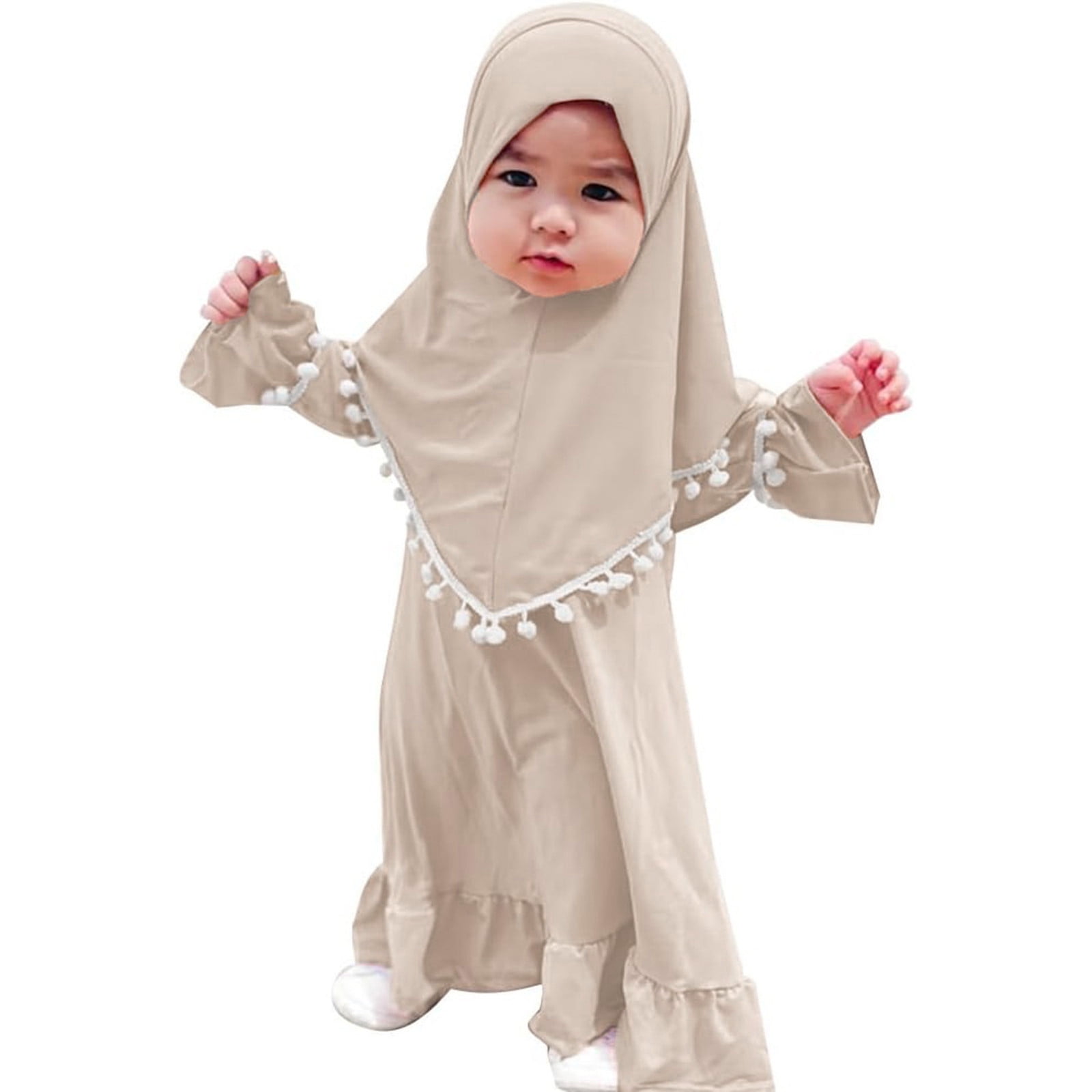Adeawade Outfits For Girls Solid Color Long Sleeve Dress With Hijab ...