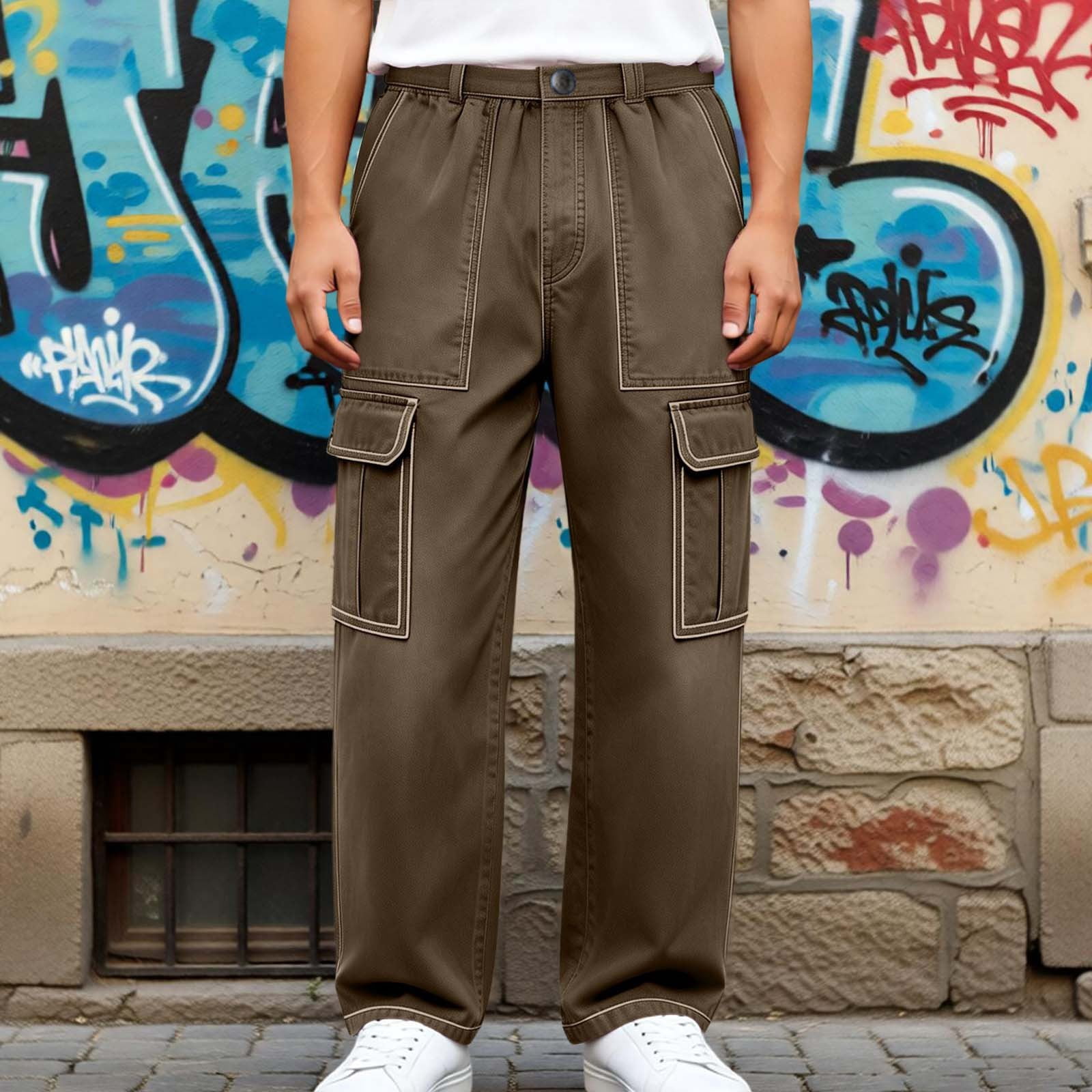 Adeawade Pants For Men Wide Leg Denim Pants With Multiple Pockets Mid ...