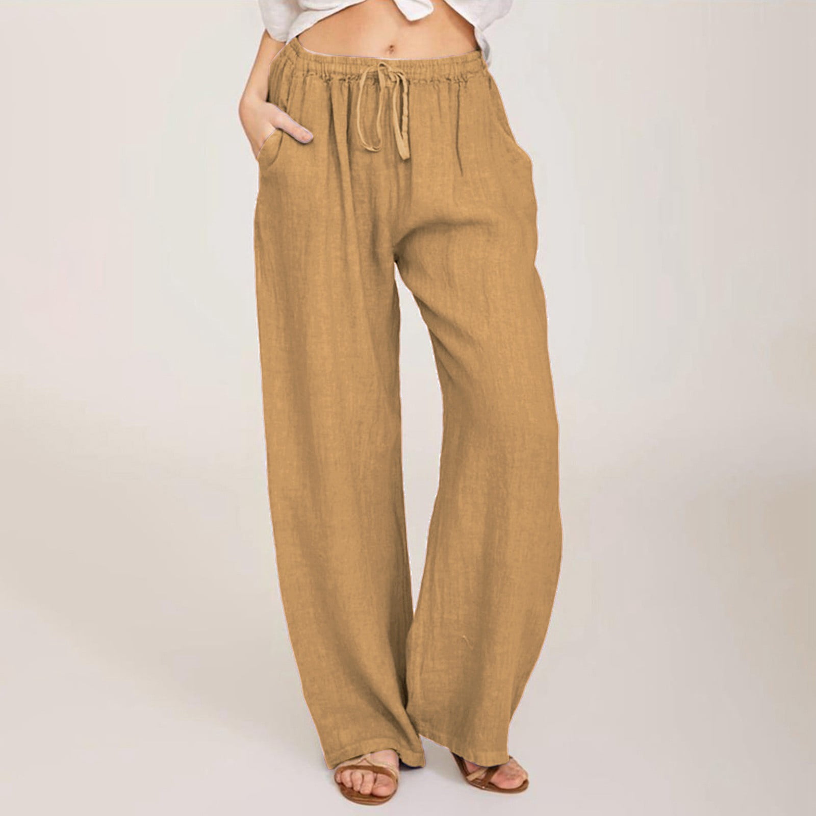 Adeawade Pants For Women Wide Pants Waist Long Drawstringlinen Elastic ...