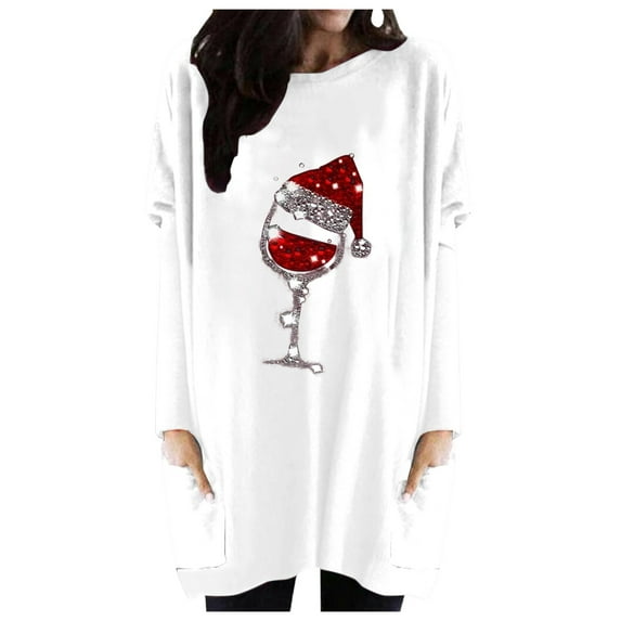 Adeawade Plus Size Christmas Shirts For Women Winter O Neck Xmas Long ...