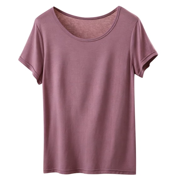Adeawade Short Sleeve Tops For Womens Summer O Neck T Shirt Solid Color ...