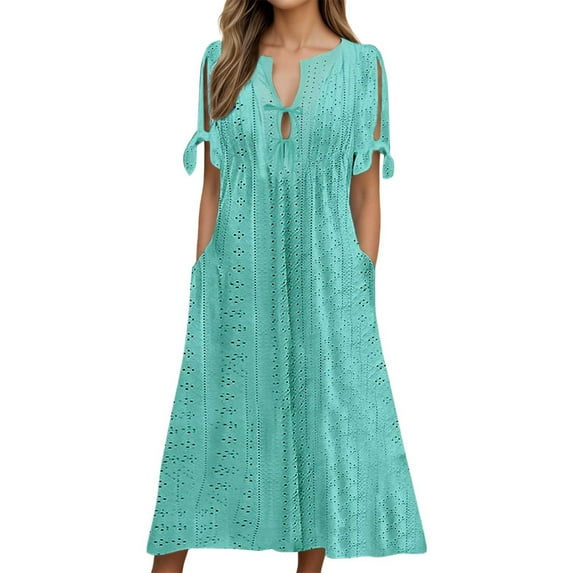 Adeawade Sundresses For Women Short Sleeve V Neck Dress Long Maxi Dress ...