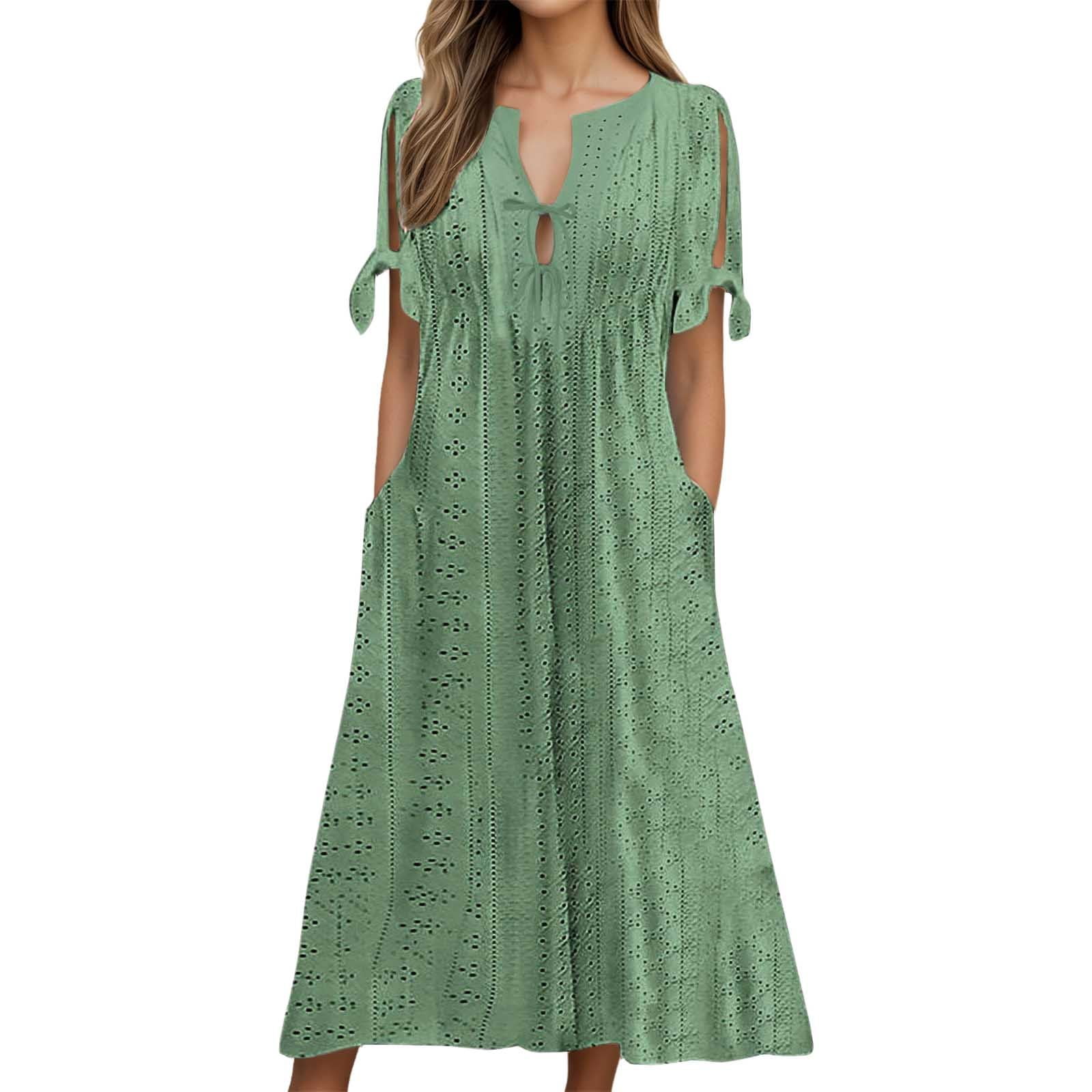 Adeawade Sundresses For Women Short Sleeve V Neck Dress Long Maxi Dress ...