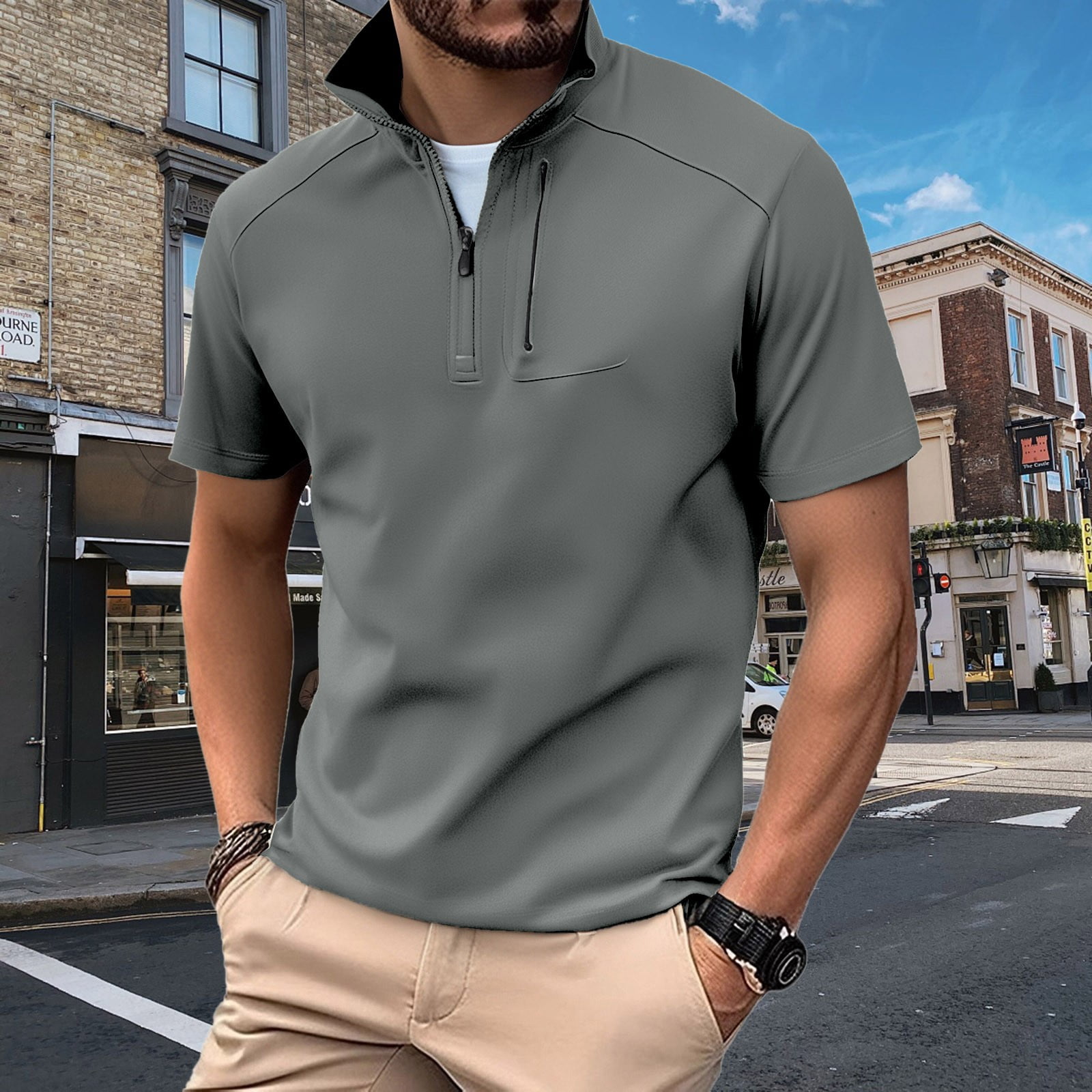 Adeawade T Shirts For Man Round Neck Glue Half Zip Short Sleeve Summer ...