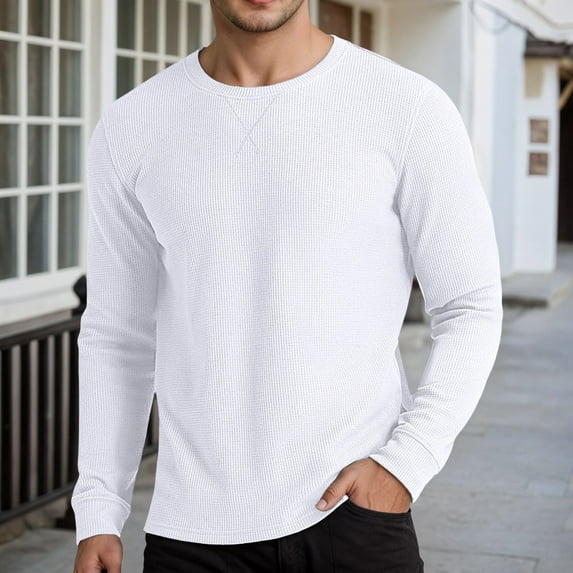 Adeawade T Shirts For Man Round Neck Long Sleeve Thermal Shirt Knit ...