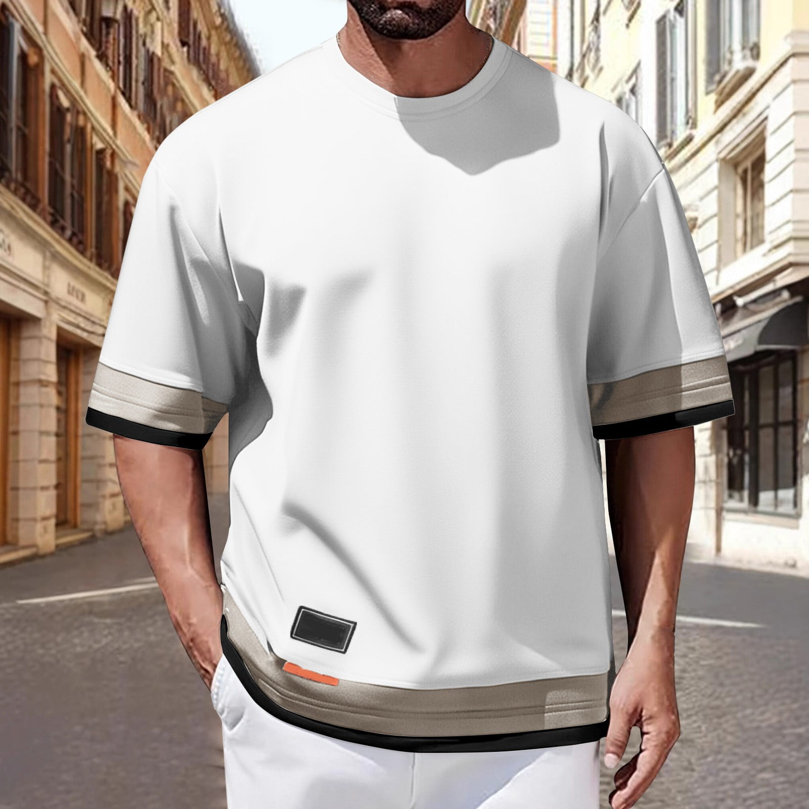 Adeawade T Shirts For Men Color Blocked Round Neck Business Men Loose ...