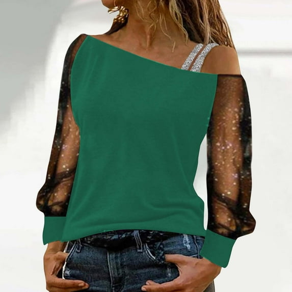 Adeawade T Shirts For Women Long Sleeve Solid Color Off Shoulder Round ...