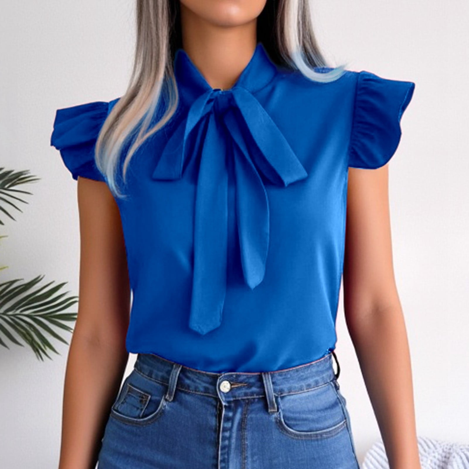 Adeawade T Shirts For Women Round Neck Blouse Short Sleeve Solid Color ...