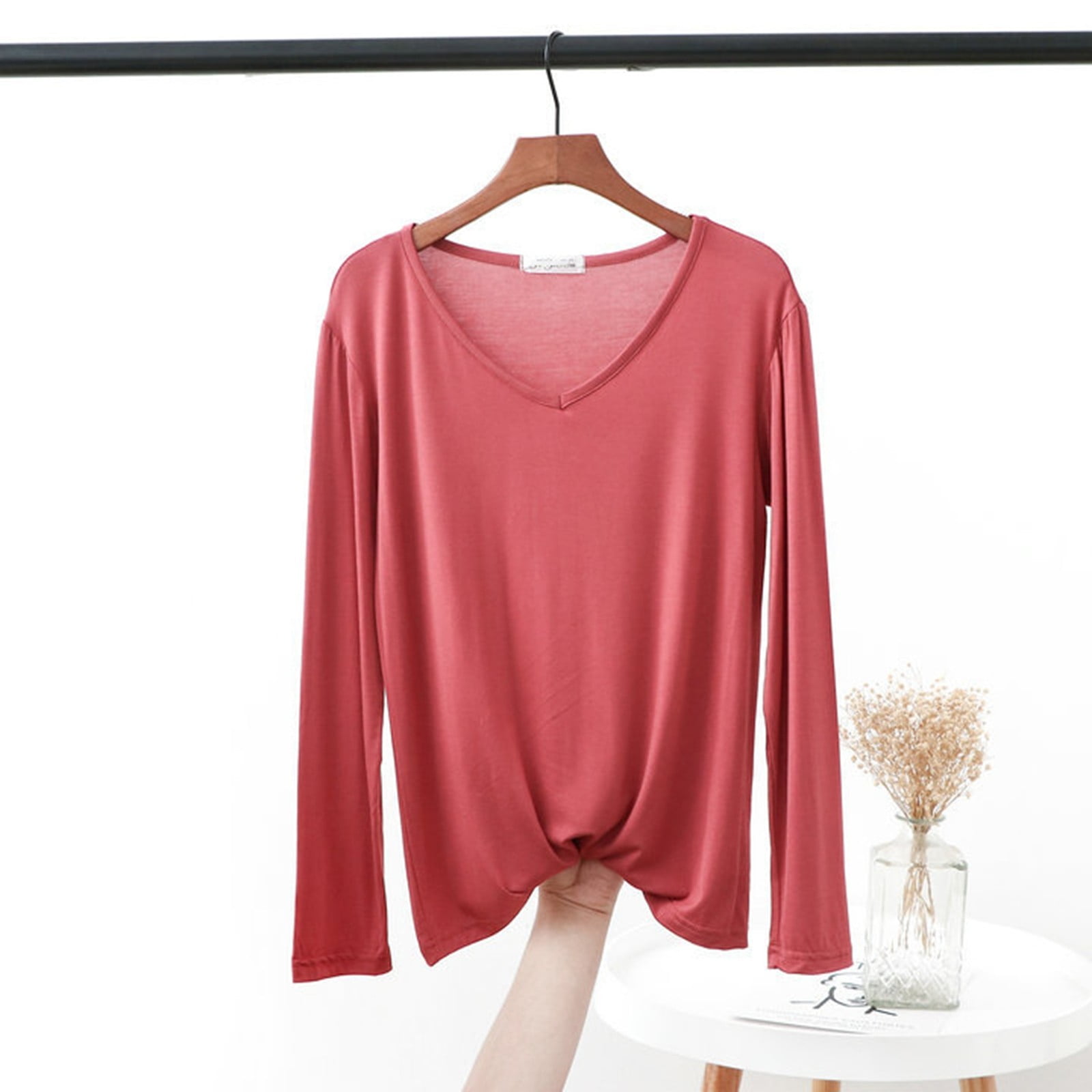 Adeawade T Shirts For Women V Neck Loose Fit Long Sleeve Solid Color ...