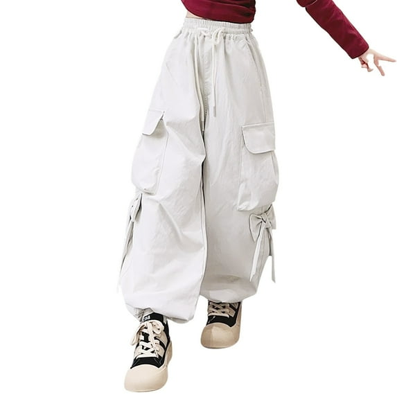 Adeawade Teen Girls Pants Solid Color Cargo Pants Wide Leg Jumpsuit ...