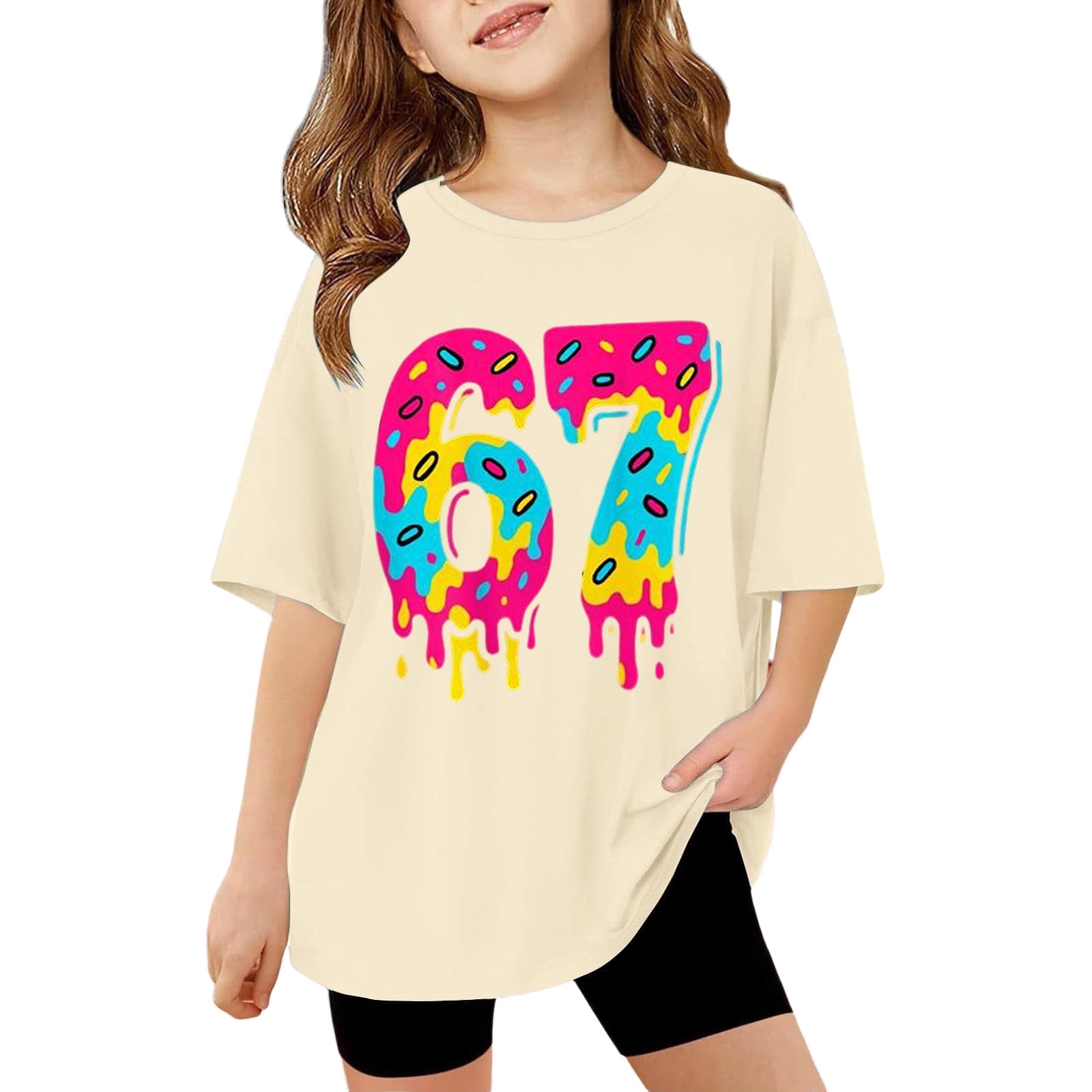 Adeawade Teen Girls Tops Short Sleeve Blouse Cartoon Prints T Shirt O ...