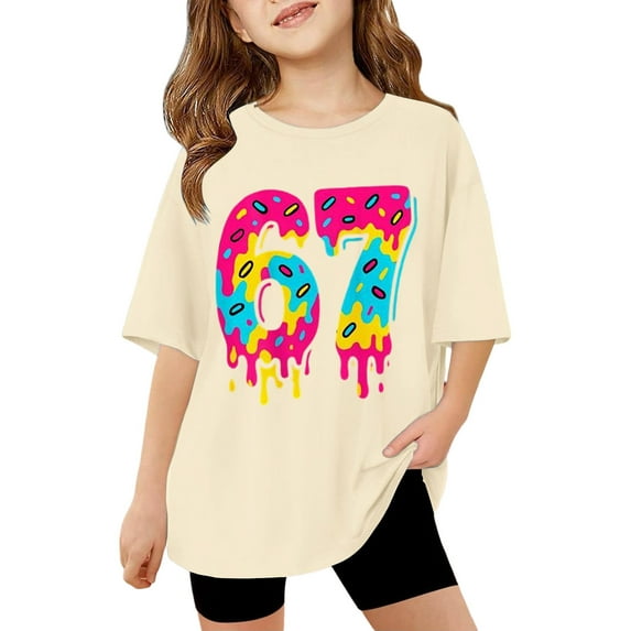 Adeawade Teen Girls Tops Short Sleeve Blouse Cartoon Prints T Shirt O ...